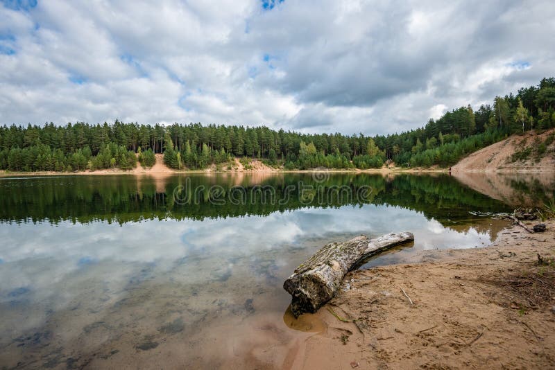 Calm Lake with Reflections of Clouds in Summer Stock Photo - Image of ...