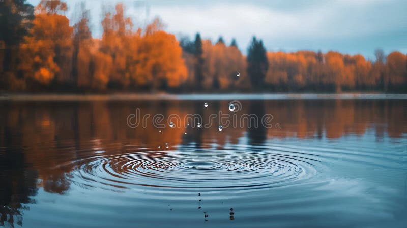 On the Calm Lake Surface, Water Droplets Create Concentric Circles ...