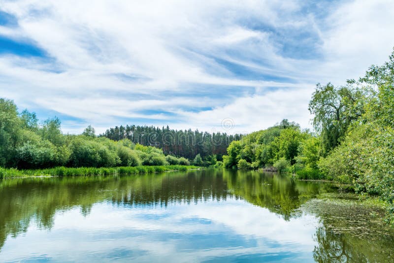 Calm Landscape with Blue River Stock Image - Image of park, europe ...