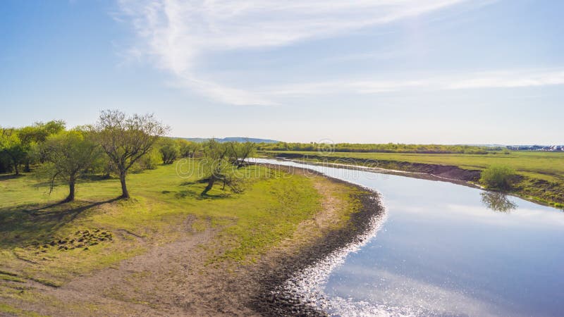 Calm Landscape with Green Grass Stock Image - Image of water ...