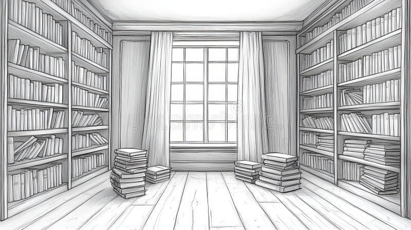 A Calm Library Room with Books and a Window Stock Photo - Image of ...