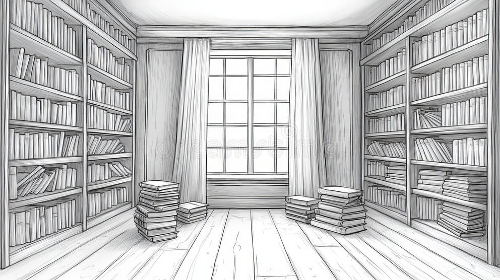 A Calm Library Room with Books and a Window Stock Photo - Image of ...