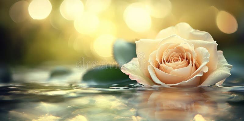 A Calm Light Pink Rose Rests on the Water S Surface, Illuminated by ...