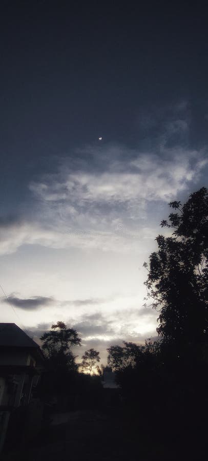 Calm Little Moon in the Night Stock Photo - Image of sunset, evening ...