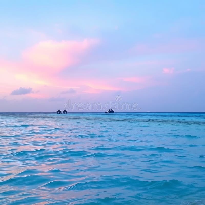 Calm Maldives Ocean with Pink Dawn Stock Image - Image of dawn, pink ...