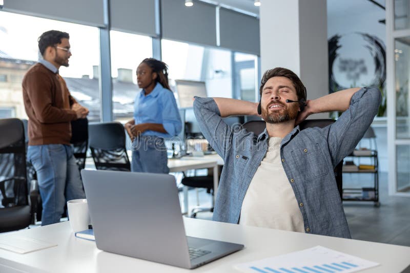 Calm Man Office Employee Resting in Coworking Environment Stock Image ...