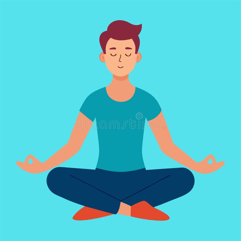Calm Man Practicing Mindfulness and Relaxation Vector Illustration ...