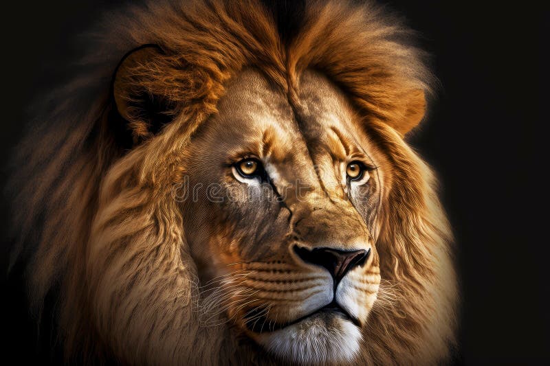 Calm Muzzle of Large Wild Lion with Mane Stock Illustration ...