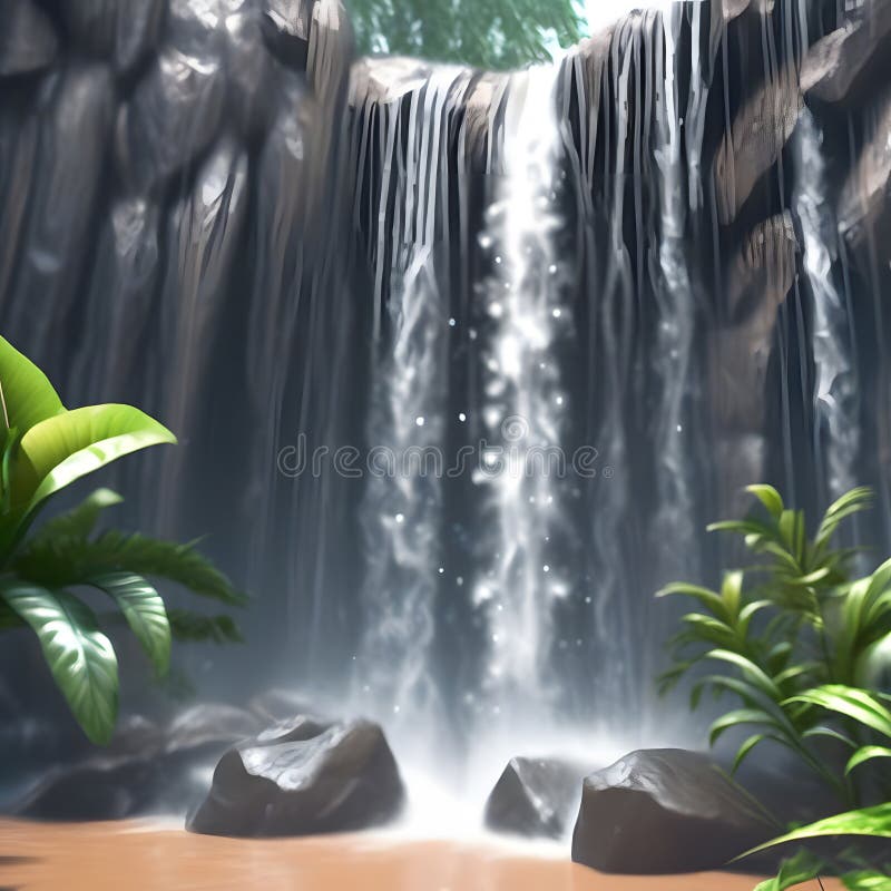 Calm Oasis in the Jungle with Waterfall, Ai-generatet Stock ...
