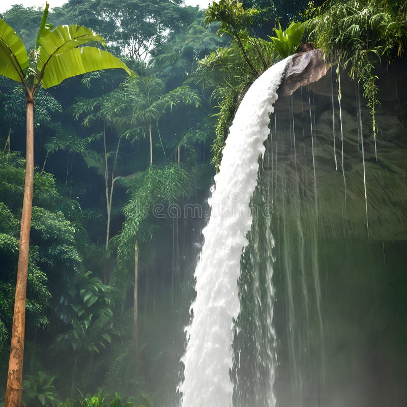 Calm Oasis in the Jungle with Waterfall, Ai-generatet Stock ...
