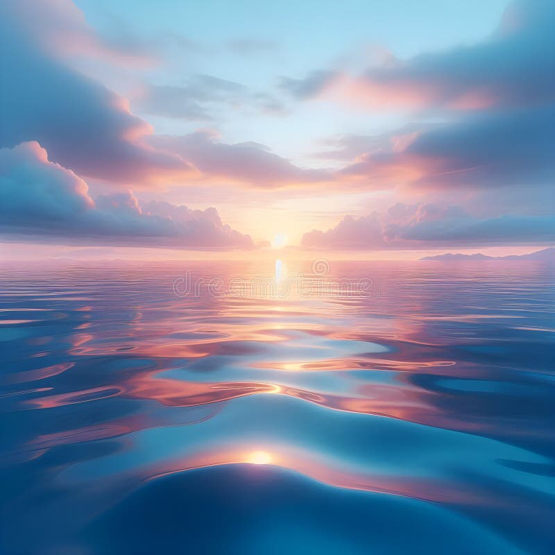 Calm Ocean Reflecting Beautiful Pink and Orange Sunset with Clouds ...