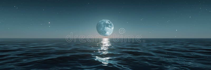 Calm Ocean Reflecting Bright Moonlight Under a Clear Starry Sky at ...