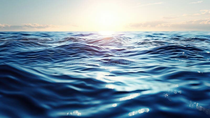 A Calm Ocean Surface with Gentle Waves and a Bright Sun Shining in the ...