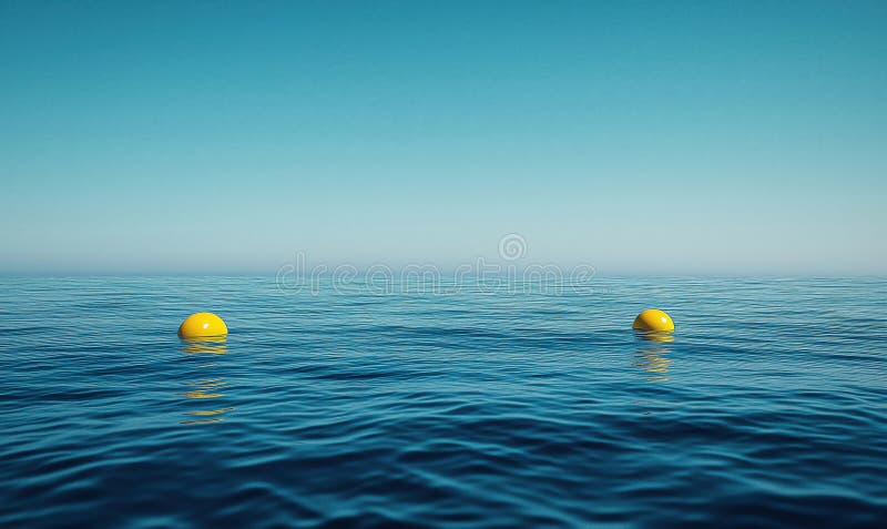 Calm Ocean Surface with Yellow Buoys Under Clear Blue Sky Stock Photo ...