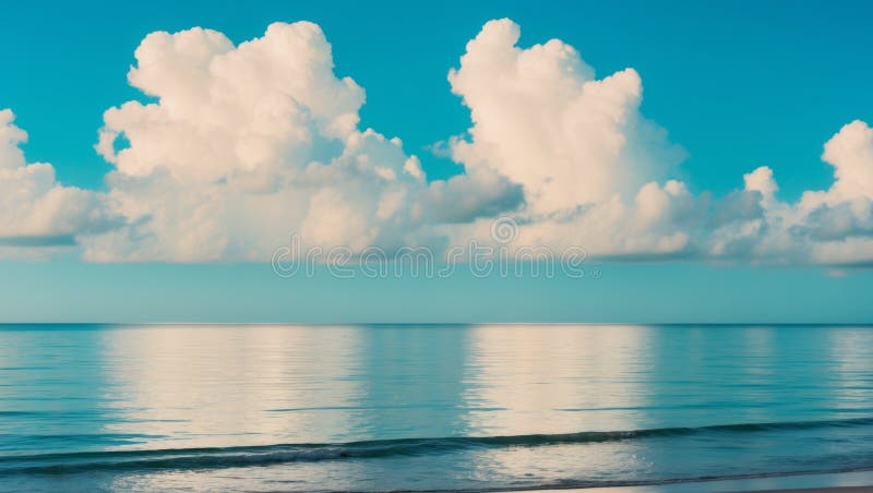 Calm Ocean Under Bright Blue Sky with Clouds. Stock Photo - Image of ...