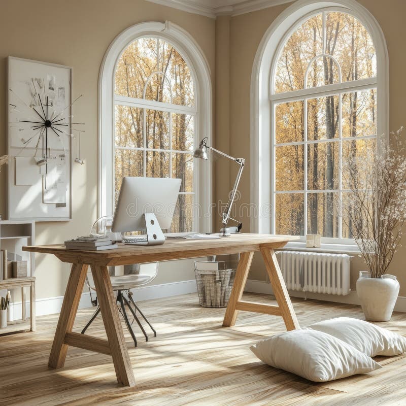 Calm Office Environment with Oversized Windows and Daylight Stock Image ...