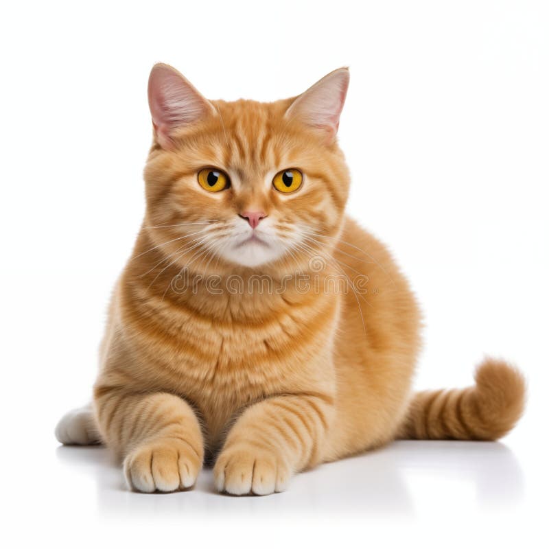 A Calm Orange Tabby Cat Resting on a White Background in a Relaxed ...