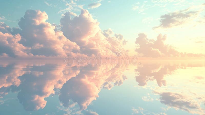 Calm Pastel Sky and Clouds Reflected in Still Water at Sunset Stock ...