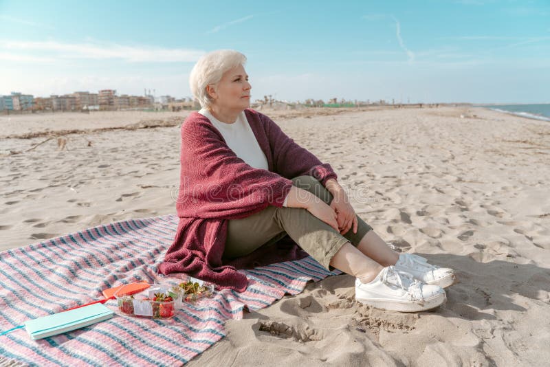 Calm Pensive Lady Seated By The Sea Stock Image Image Of Person