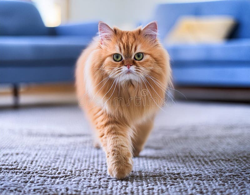Calm Persian Cat Walking Towards Camera Indoors Stock Image - Image of ...