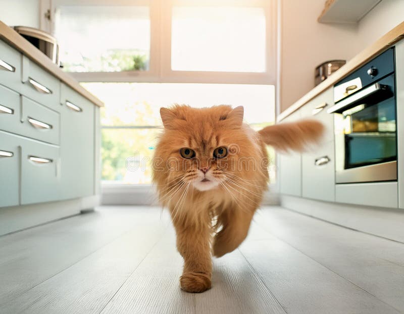 Calm Persian Cat Walking Towards Camera Indoors Stock Image - Image of ...