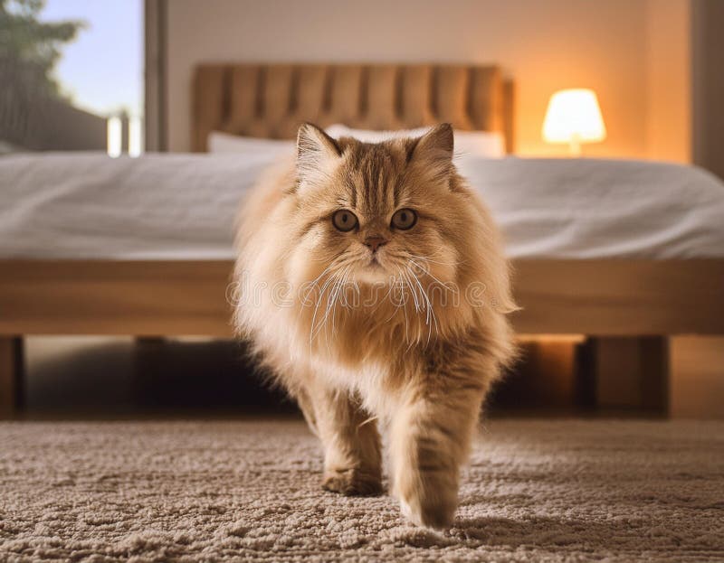 Calm Persian Cat Walking Towards Camera Indoors Stock Image - Image of ...