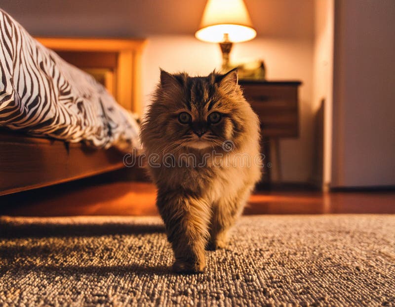 Calm Persian Cat Walking Towards Camera Indoors Stock Photo - Image of ...