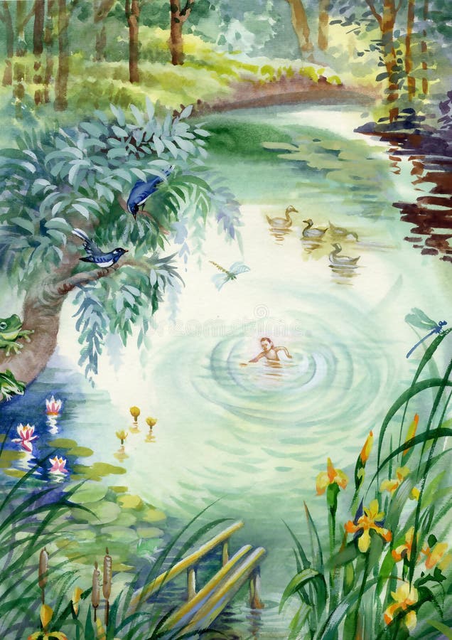 Watercolor Landscape Collection: Night Forest Stock Illustration ...