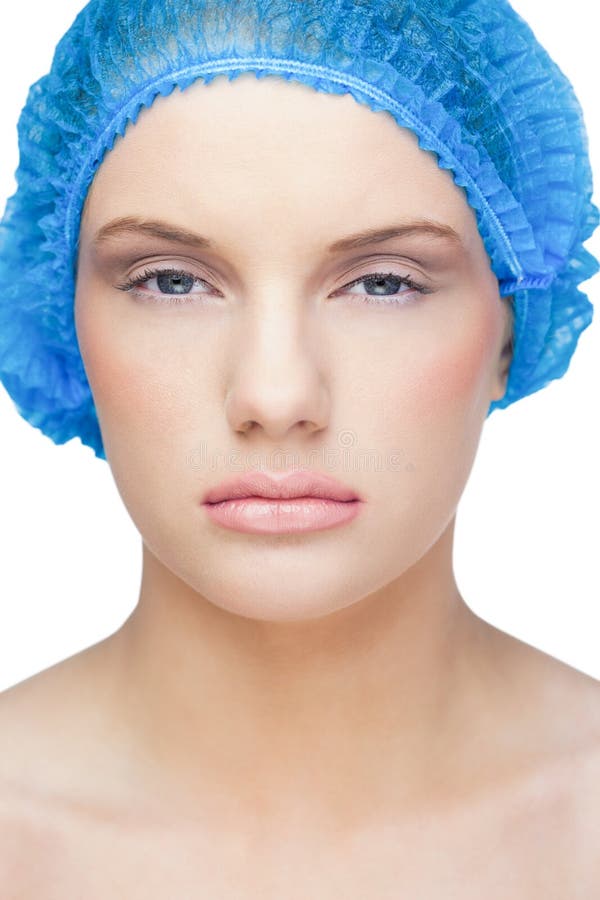 Calm Pretty Model Wearing Blue Surgical Cap Stock Image - Image of ...