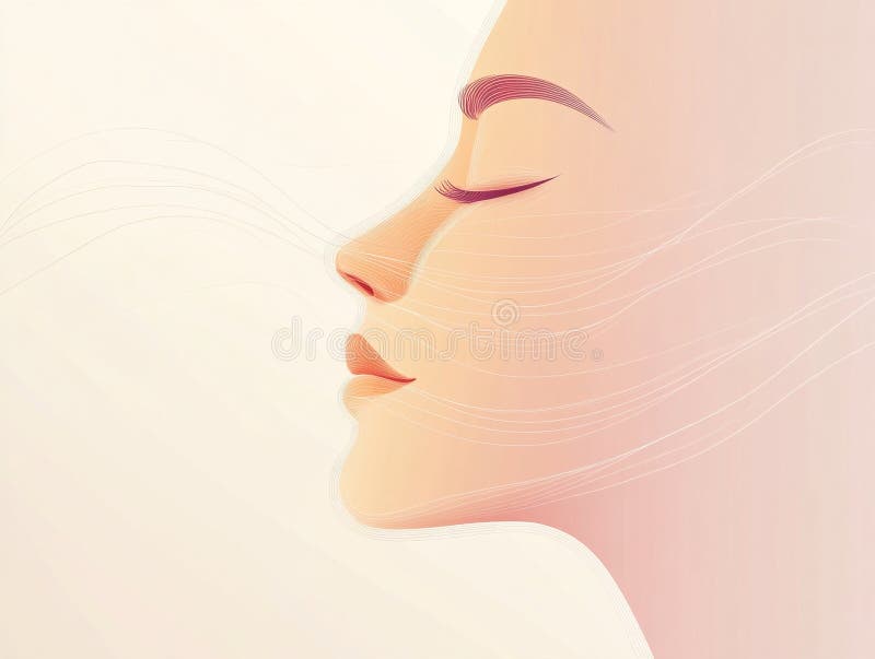 Calm Profile of a Serene Face with Flowing Abstract Lines on a ...