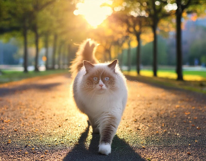 Calm Ragdoll Cat Walking Towards Camera Outdoors Stock Image - Image of ...