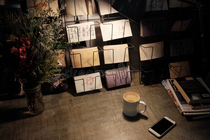 Calm Reading Corner with a Cup of Latte Stock Photo - Image of flowers ...