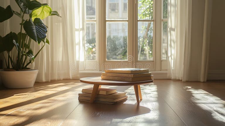 Calm Reading Space with a Low Table, Books, and Natural Light. . Stock ...