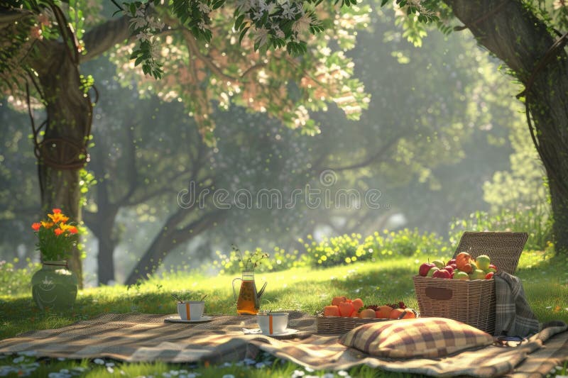 Calm and Relaxing Scene of a Picnic Set Up in a Shaded Park Stock Photo ...