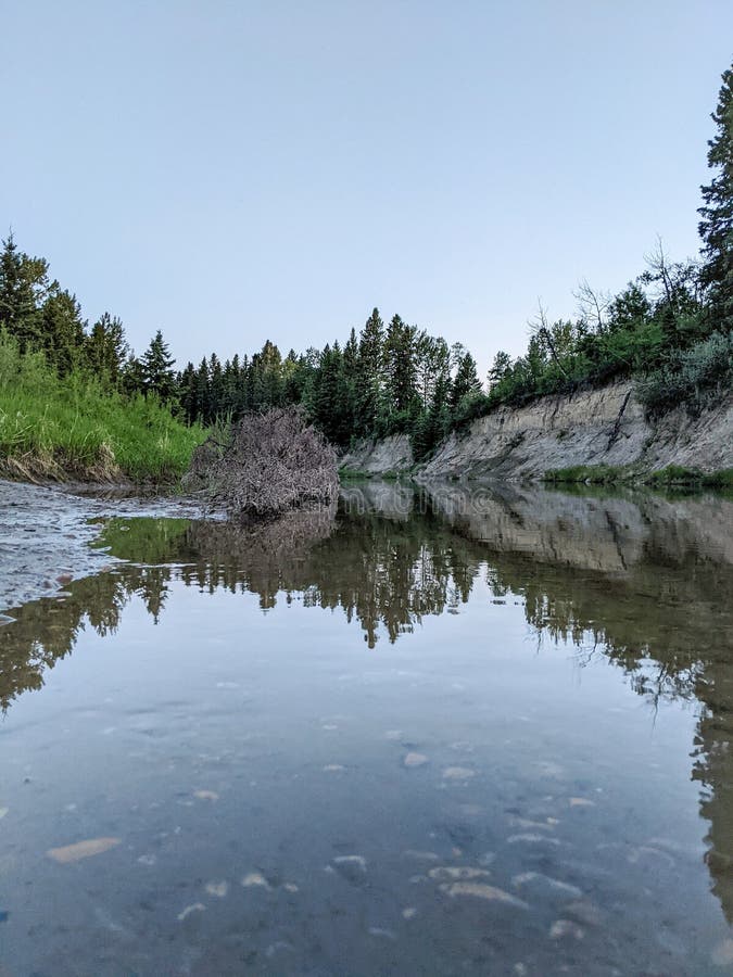 Calm River with Clear Reflections and Steep Eroded Banks Stock Image - Image of environmental ...
