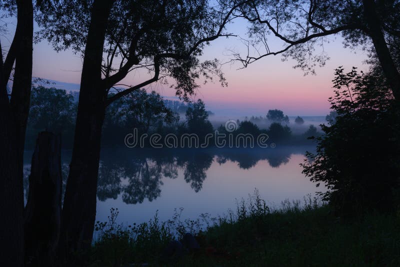 Morning mist on river stock photo. Image of tree, daybreak - 36203744