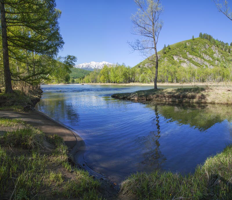Calm River Flow, Spring Landscape Stock Image - Image of lake, summer ...