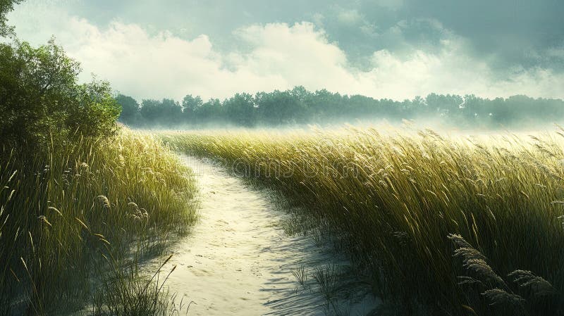 Calm Sandy Pathway Field Tall Grass Swaying Wind Stock Photos - Free ...