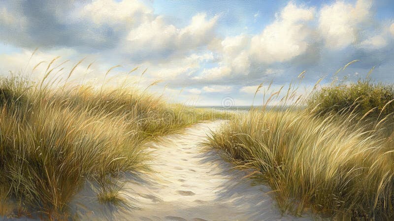 A Calm Sandy Pathway through a Field of Tall Grass Swaying in the Wind ...