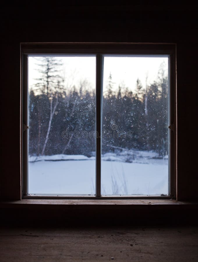 Calm Scene of Winter Nature through the Window Pane Stock Image - Image ...