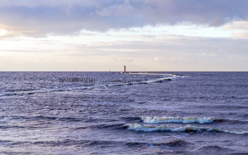 Calm Sea Background with Lighthouse Stock Image - Image of pier ...