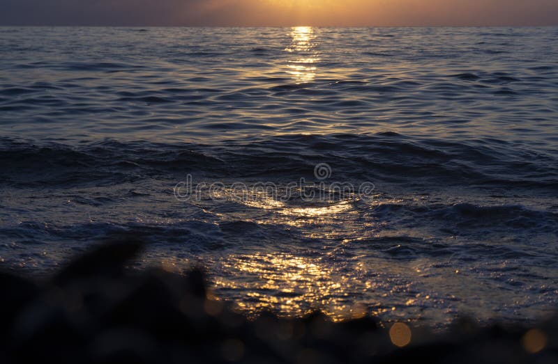 Calm Sea, Sun Setting, Light Waves. Stock Image - Image of vacation ...