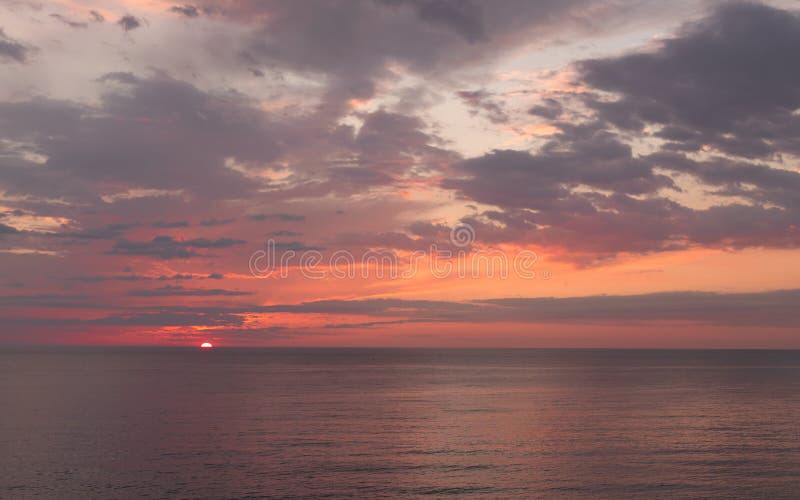 Calm Sea with Sunset Sky with Cloud. Stock Photo - Image of horizon ...