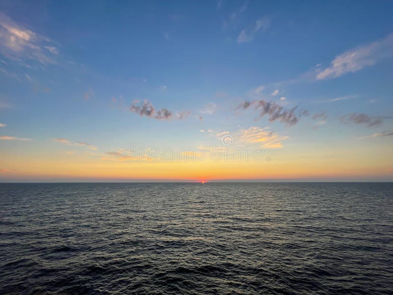 Calm Sea at Sunset Sky with Clouds Sea Voyage Stock Photo - Image of ...