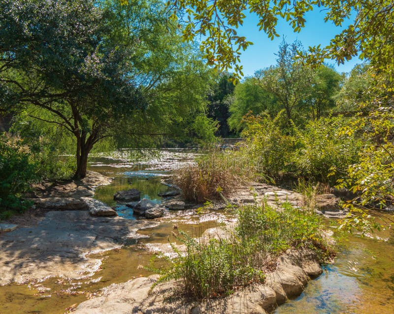 Calm Section of River with Rocks in Water and on Banks, in Forest Woods ...