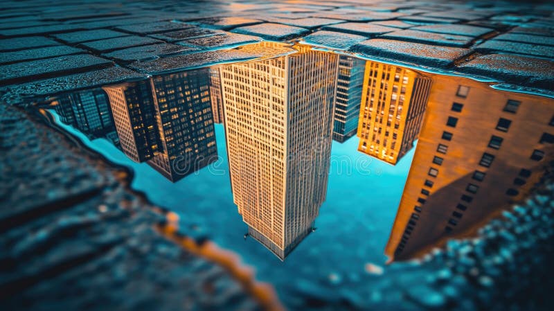 A Calm and Serene Scene of Building Reflections in a Puddle of Water ...