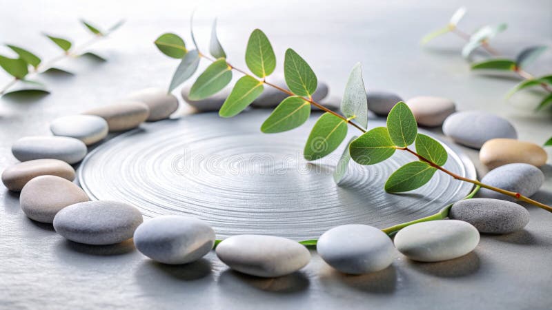 Calm Serenity Eucalyptus Twig and Smooth Pebbles on a Circle Tranquil ...