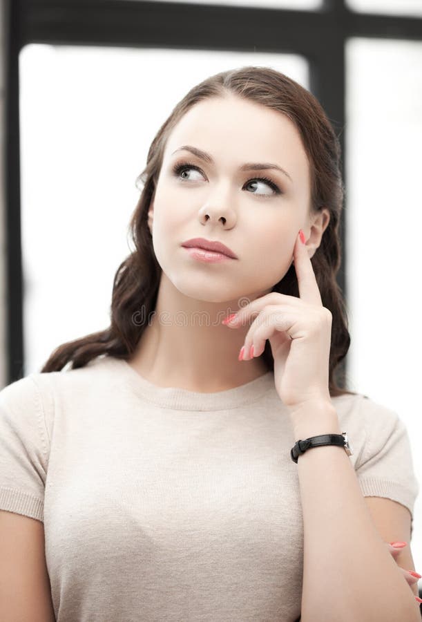 Calm and Serious Thinking Woman Stock Photo - Image of idea, people ...