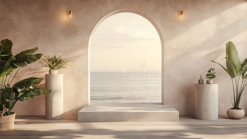 Calm and Simple Interior Design Featuring an Ocean Sunset Stock Image ...