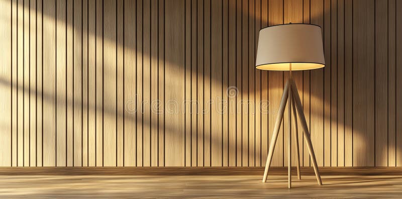 Calm and Simple Interior with Wooden Panels and a Table Lamp Stock ...